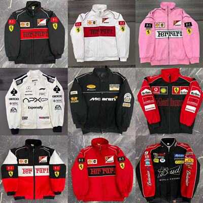 F1刺绣赛车服全款“薄款“万针刺绣美式骑行服学院情侣同款长袖