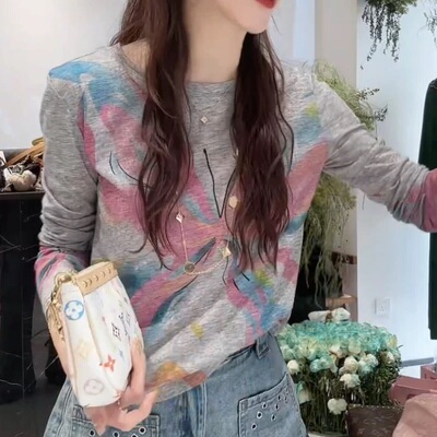 【少女感】2026春夏季清新减龄复古彩蝶T恤长袖上衣LK2510479