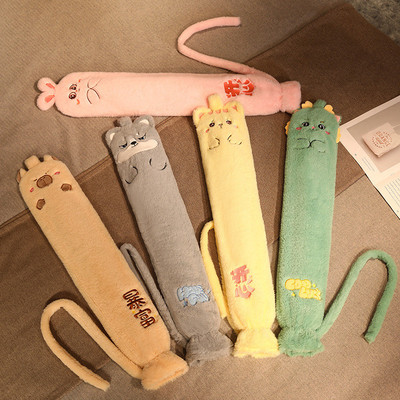 卡通柔软毛绒长条注水热水袋暖手护腰加长暖床怀抱式冬季常备