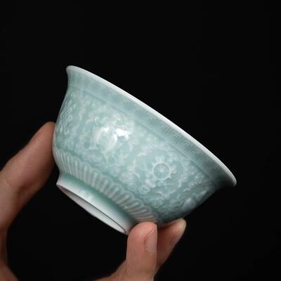 廷怀窑原矿浮雕八宝图纹杯主人单杯品茗杯陶瓷茶杯压手杯功夫茶具