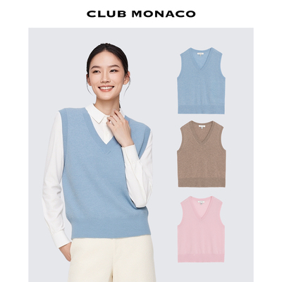 【100%山羊绒】CLUB MONACO女士秋冬马甲V领无袖针织叠穿内搭背心