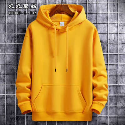 美式潮牌运动时尚休闲薄款卫衣男连帽加绒外套情侣上衣帽衫女黄色