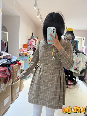 【现货掉落】honey bunch日牌中古稀有孤品可爱风衣外套格纹古早
