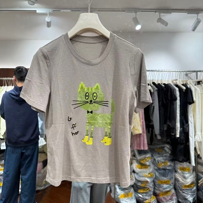 欧洲站2026新款欧货圆领卡通猫咪图案舒适百搭休闲短袖T恤女26341