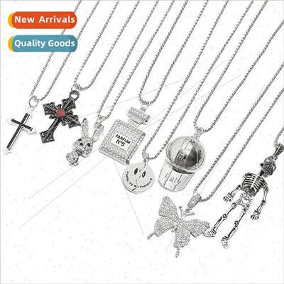 Hip Hop Perfume Bottle Necklace Skull Man Butterfly Bunny Cr