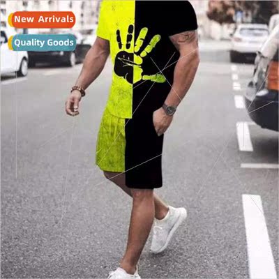 Mens Summer Shorts Loose Casual Short Sleeve Suit Color Bloc