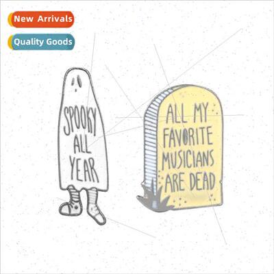 SPOOKY ALL YEAR White Ghost Tombstone Epitaph Pin Badge Bag