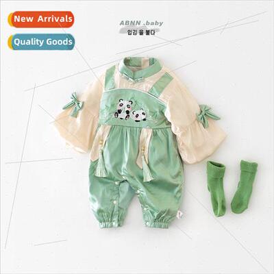 2024 spring new female baby Chinese  cartoon panda onesie ne