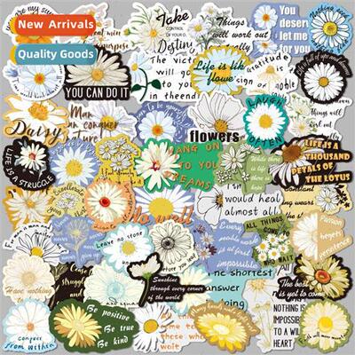 50 small daisies English handbook stickers luggage laptop ce