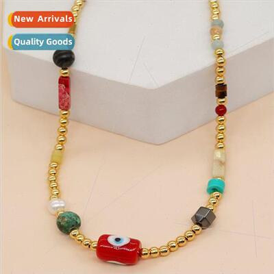 Bohemian  new gold copper beads square bar semi-precious sto