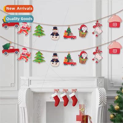 Christmas pull flag wooden small hanging sign holiday home s