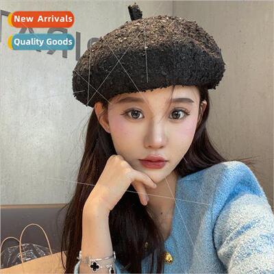 Hat womens fall and winter chirp gold lattice beret show fac