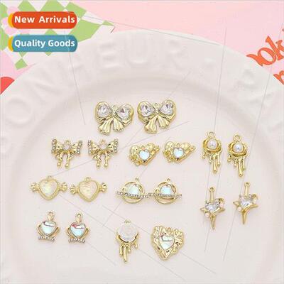 y2k sweet cool alloy cat eye love bow pendant DIY handmade e