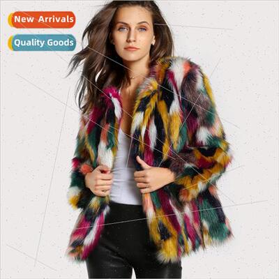 Fur Coat Colorful Hair Faux Fur Coat Short Long Sleeve Colla