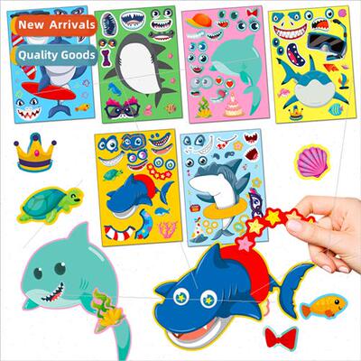 6pcs/pack sharks change face puzzle stickers DIY kids sticke