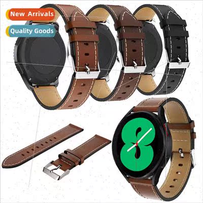 适用 Galaxy watch4 pointed white line leather strap watch4 c