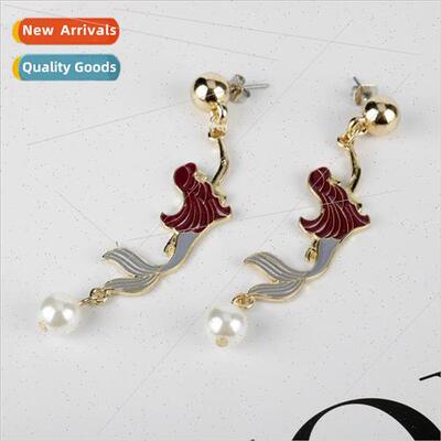 New fashion oil drop mermaid tail pearl earrings cute temper