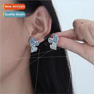 Blue love earrings niche design premium sense of irregular t