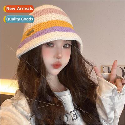 Colorblocking striped hand-knit cap Korean warm new students
