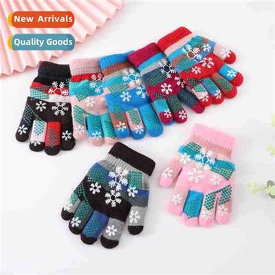 Simple splicing floral childrens gloves ins stripes asymmetr