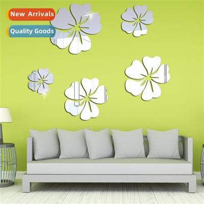 Hibiscus flower petals mirror wall stickers acrylic three-di