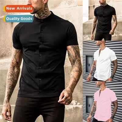 2023 new solid color casual simple single-breasted T-shirt c