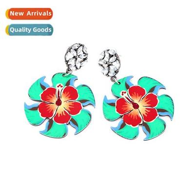 Exaggerated Colorful Printed Acrylic Flower Earrings Creativ
