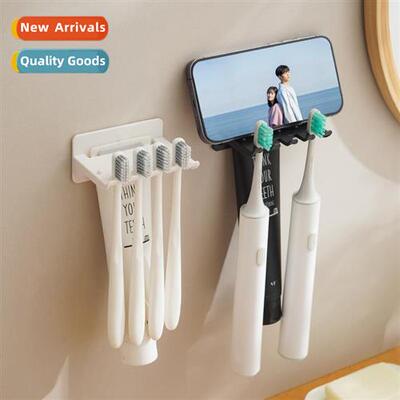Multi-functial no-punch toothbrush holder bathroom wall moun