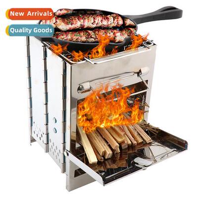 Stainless steel square firewood stove camping BBQ grill picn