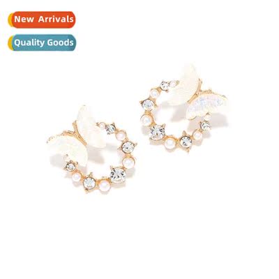 ZA fashi versatile imati pearl butterfly earrings sweet  lov