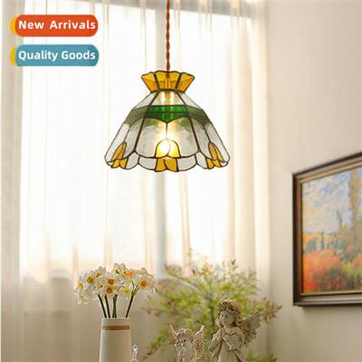 Rustic ins stained glass chelier retro Japanese bedroom beds