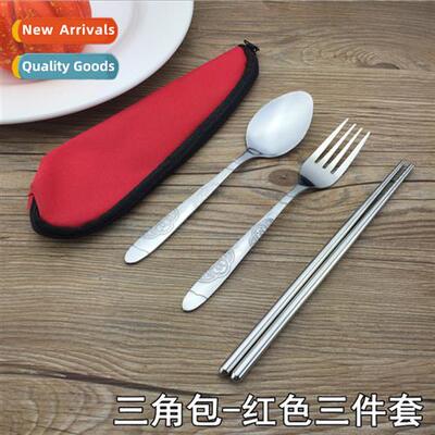 Stainless Steel Cutlery Set Portable Cloth Bag Three Piece T