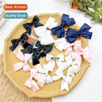 A pair  cream colours bow hair clips sweet girl bangs clip b