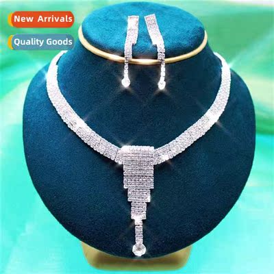 Bridal wedding full diamd earrings necklace set dinner party