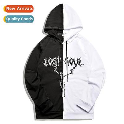 Diablo punk style skull frame print splicing lg-sleeved thin