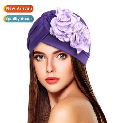 New double large flowers turban cap Womens head cap polyeste