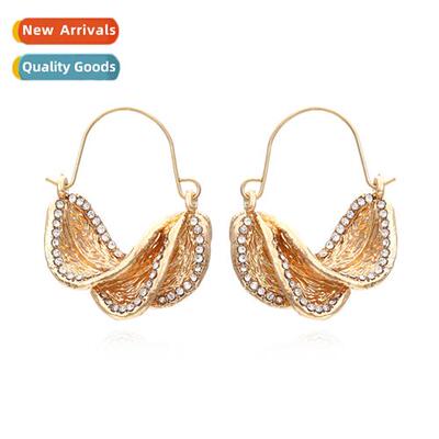 ZA persaly temperament spiral twisted rhineste leaf earrings