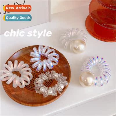 Transparent telephe wire  ring pearl headb tie pytail  rope