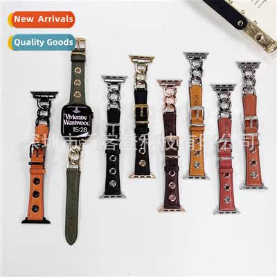 适用apple chain three holes vintage leather strap apple watc