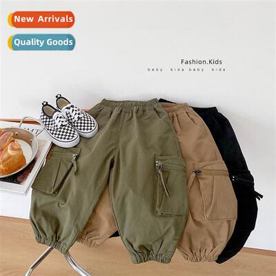 Childrens pants padded boys new zipper pocket work pants in