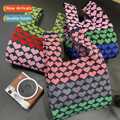 Korean plaid love knting paragraph flower bag large capacy T