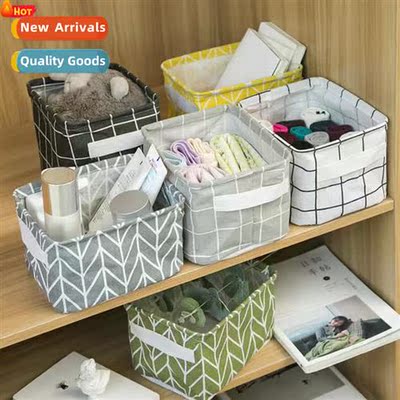 Fabric foldable storage basket cott linen desktop storage bo