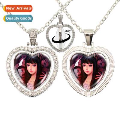 New Ito Junji Tomie Rhineste Heart Pendant 360 Degree Rotati
