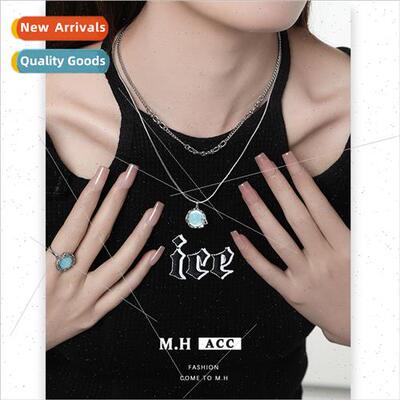 Blue Rose Double Layer Necklace Women Sweet Cool Fashion Swe