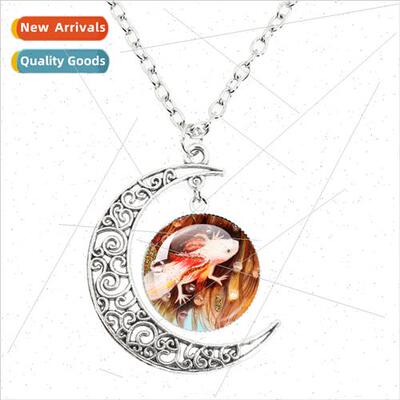 New Cute Wayfish Dome Glass Moon Necklace Fashion Diy Birthd