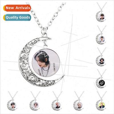 Kpop Stray Kids Time Gemstone Pendant lver Moon Necklace Jew