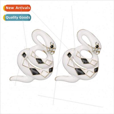 New creative diamond alloy earrings retro snake color blocki