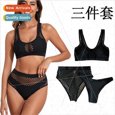 2023 new swimsu Europe three-piece bikini sexy thin hollow m