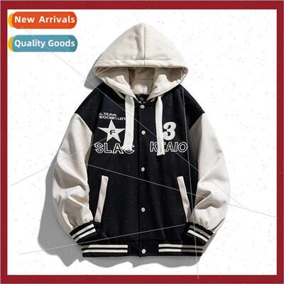 Fake twoPCS hooded baseball unim men spring fall wide teenag