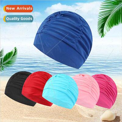 Swimming Cap Ladies Fashion Floral Pleated Adult Comtable No